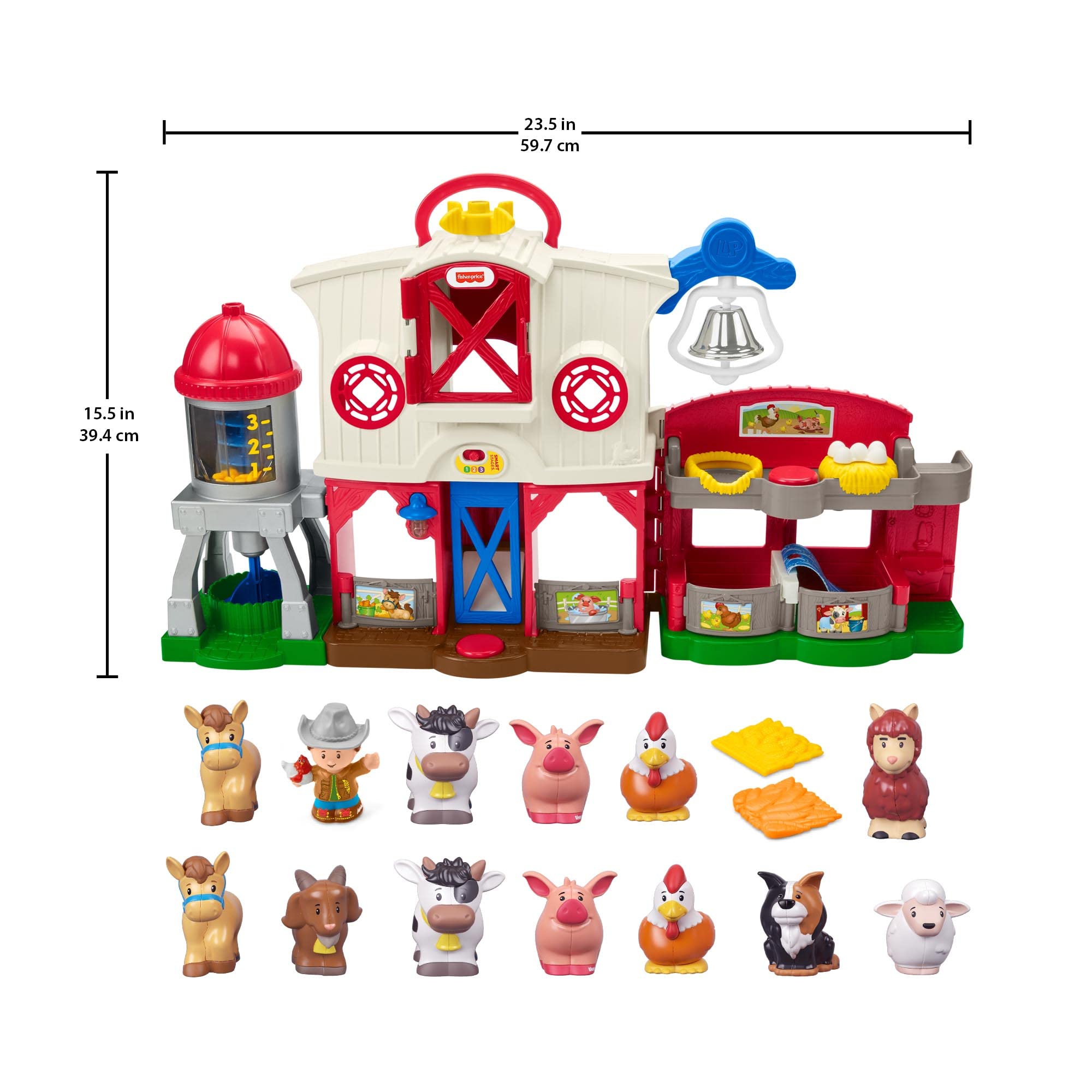 Fisher-Price Little People Caring for Animals Farm Bundle, Electronic Smart Stages playset and Animals Figure Set for Toddlers Ages 1 and u