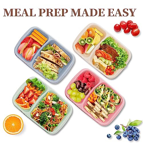 Luriseminger 4 Pack Bento Lunch Box,2 Compartment Snack Containers,Meal Prep Containers Kids/Toddle/Adults,Food Storage Containers for School, Work and Travel (2 Compartment-Multicolor)