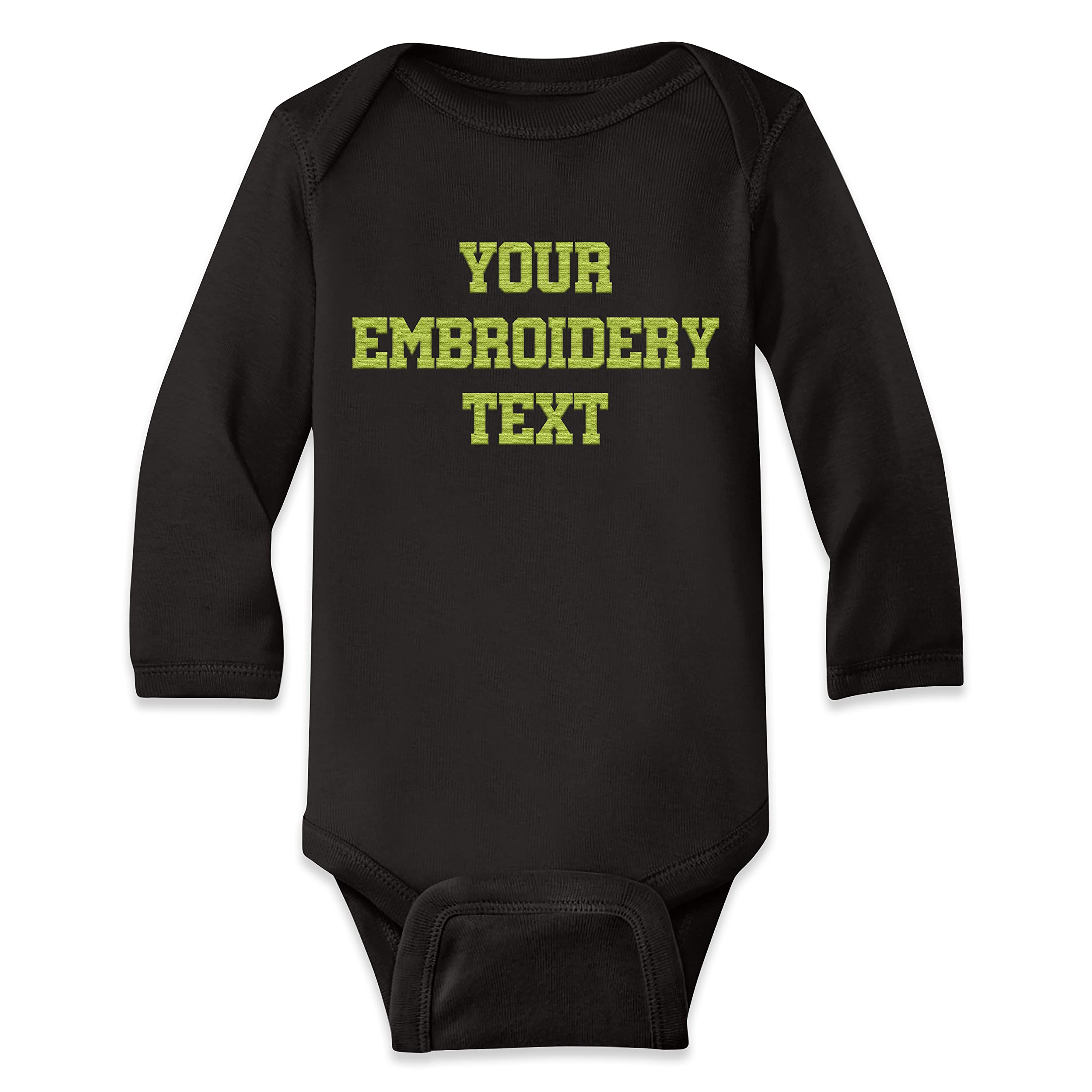 Custom Embroidered Baby Bodysuit Add Your Embroidery Text Date Name Unisex Baby Long Sleeve Bodysuit Black