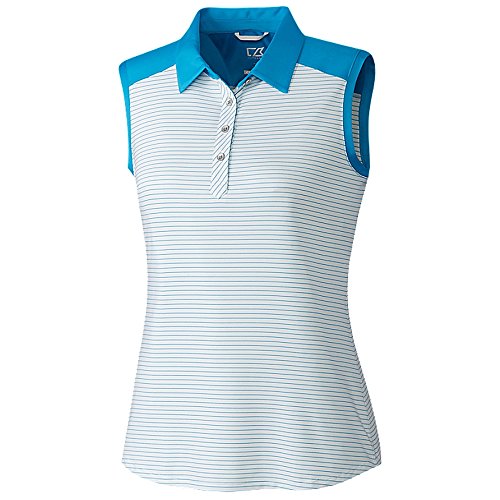 Cutter & Buck womens Moisture Wicking Upf 50+ Sleeveless Lauren Stripe Polo Shirt, Riviera, X-Small US