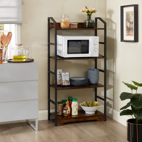 Vagusicc 4 Tier Bookshelf with 2 Storage Baskets, Tall Bookcase Shelf Storage Organizer Wood Book Shelf, Modern Shelf Rack Shelves with Steel Frame, Multipurpose Bookshelf for Bedroom Living Room