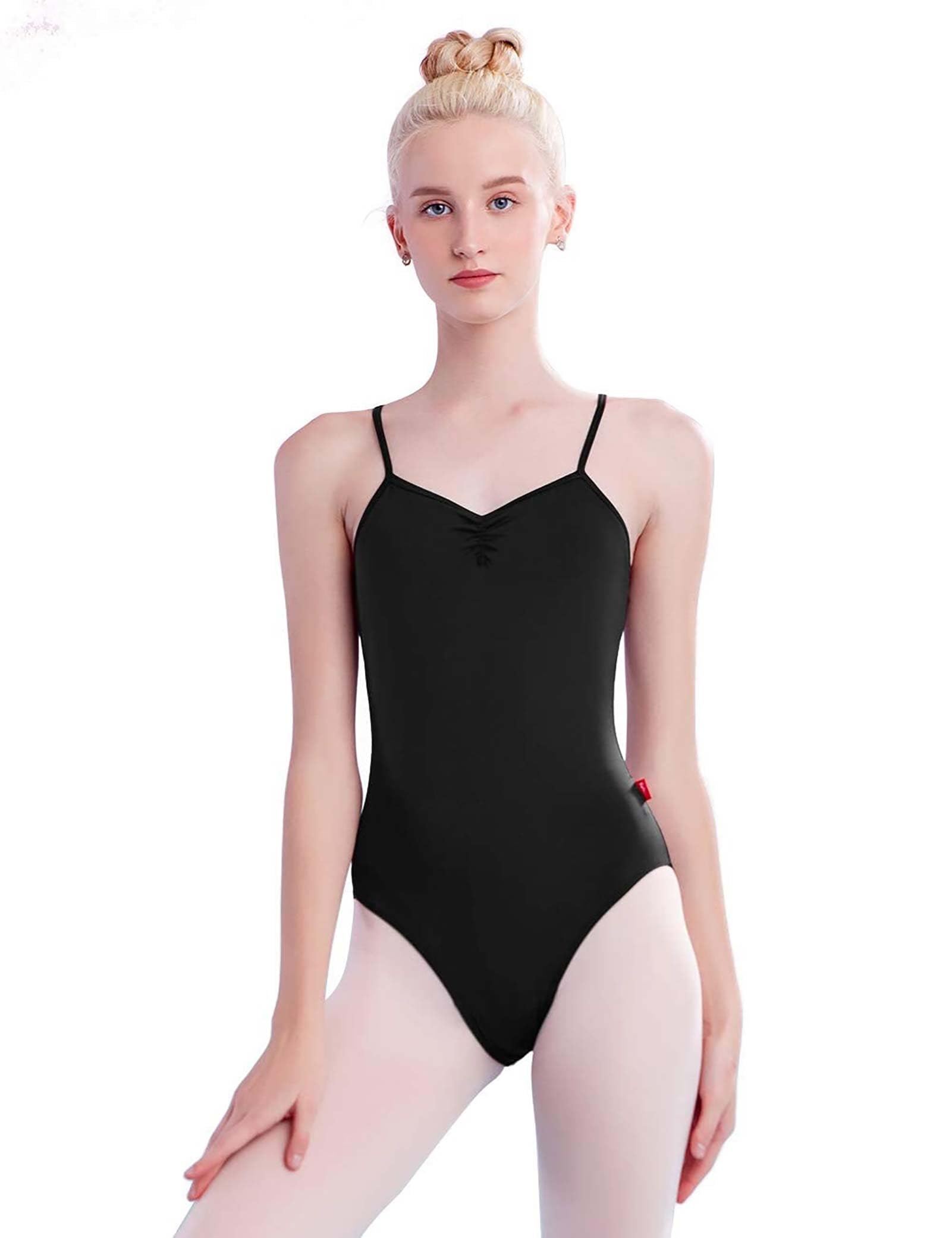 Daydance Camisole Black Teen Girls Ballet Leotards Spandex Dance Bodysuit with Adjustable Straps