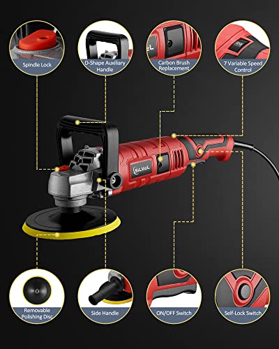 SILVEL Buffer Polisher, 1600W 7 Inch/6 Inch Rotary Car Buffer Polisher Waxer, 7 Variable Speed 1000-3500 RPM, Detachable Handle for Car, Boat Sanding, Polishing, Waxing