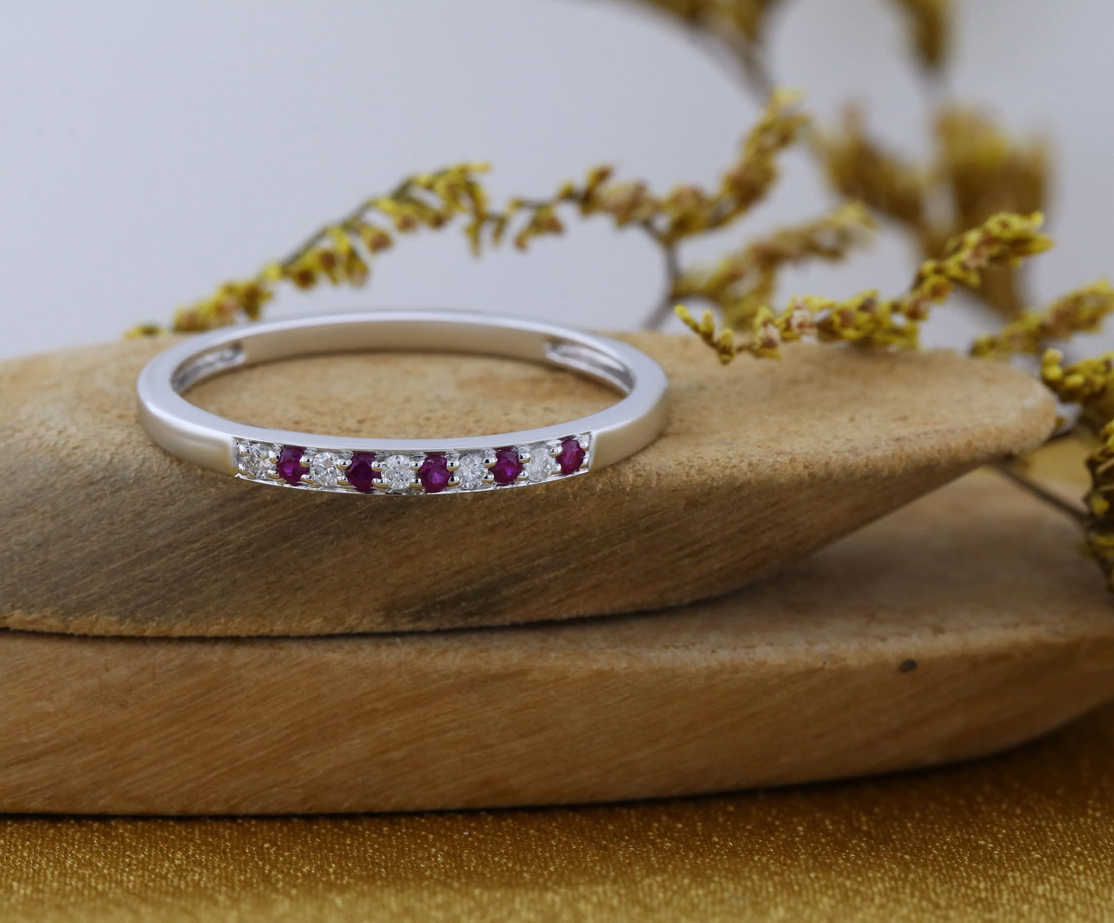 Dazzlingrock Collection 10k Ruby And White Diamond Women Anniversary Wedding Matching Band Stackable Ring, White Gold, Size 6