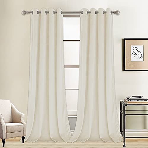 LUSHLEAF 2Panels Ivory Velvet Curtains 84 Inches Blackout Velvet Curtains Panels Thermal Insulated Room Darkening Grommet Window Drapes for for Bedroom/Living Room