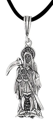 eJewelryPlus Sterling Silver Santa Muerte with OWL and Scale Oxidized Made in USA
