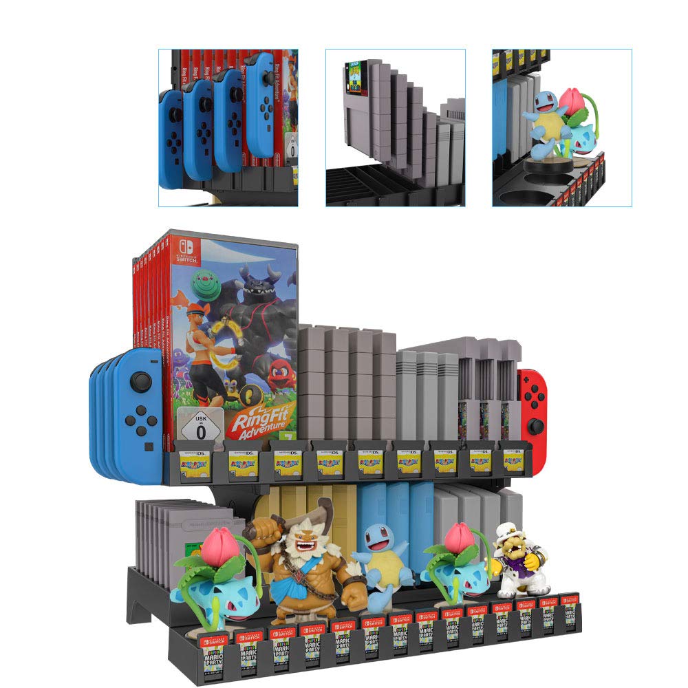 EJGAME Multifunctional Game Storage and Display Stand for NSW/NDS/3DS/Amiibo/NDS Series/Game Boy/FC/SFC/NES/SNES/N64