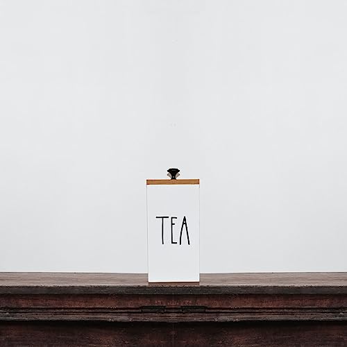 Tea Bag Holder, Farmhouse Tea Caddy, Wood Tea Bag Storage Organizer, Tea Containers with Lid, Tea Bag Dispenser, Tea Canister, Tea Accessories, Great for Tea Bars and Tea Gifts (White)