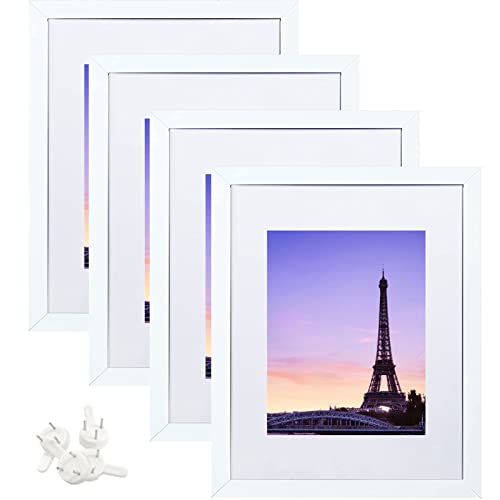 RUN HELIX Picture Frames 8 by 10 Set of 4, Display5x7 with Mat or 8x10 Without Mat, Picture Poster Frame, Picture Frames Collage Wall Decor with HD Plexiglass for Table Top,White