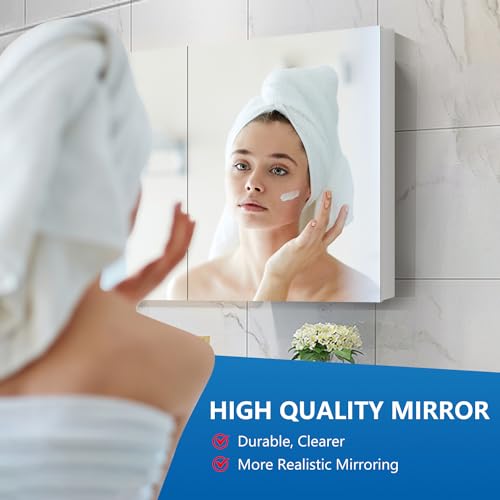 Vacolitel Luxury Rectangular Bathroom Medicine Cabinet with Mirror,Recessed or Surface Mount Bathroom Wall Cabinet,Beveled Edges,Engineered Wood (40"X26")