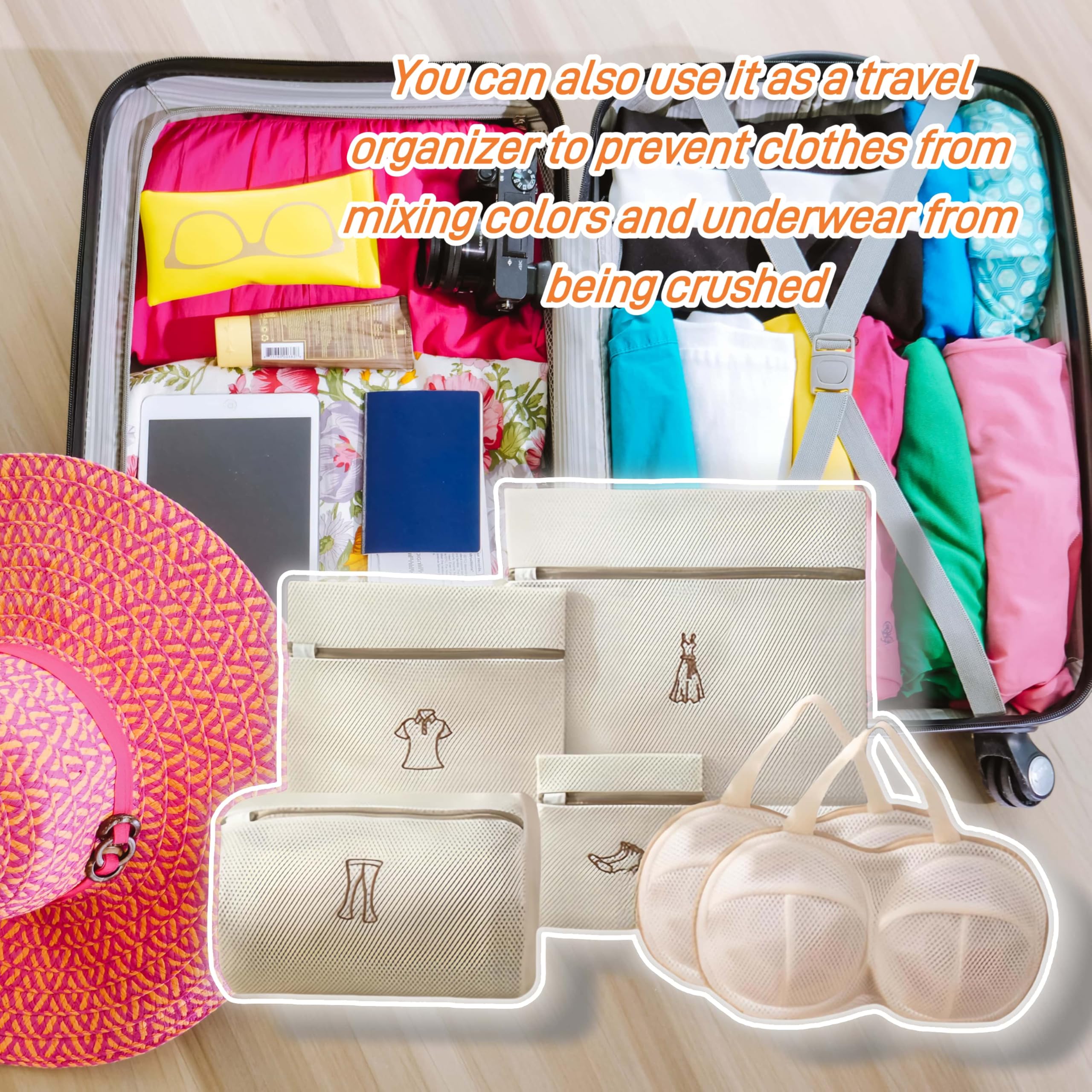 LUCKIEST MAP Mesh 3D Bracket Lingerie Bra Wash Bags ,Laundry Mesh Bags for Laundry (A to C Cups)Mesh Bags with Zipper,6Pcs for Different Needs,Travel Organizer