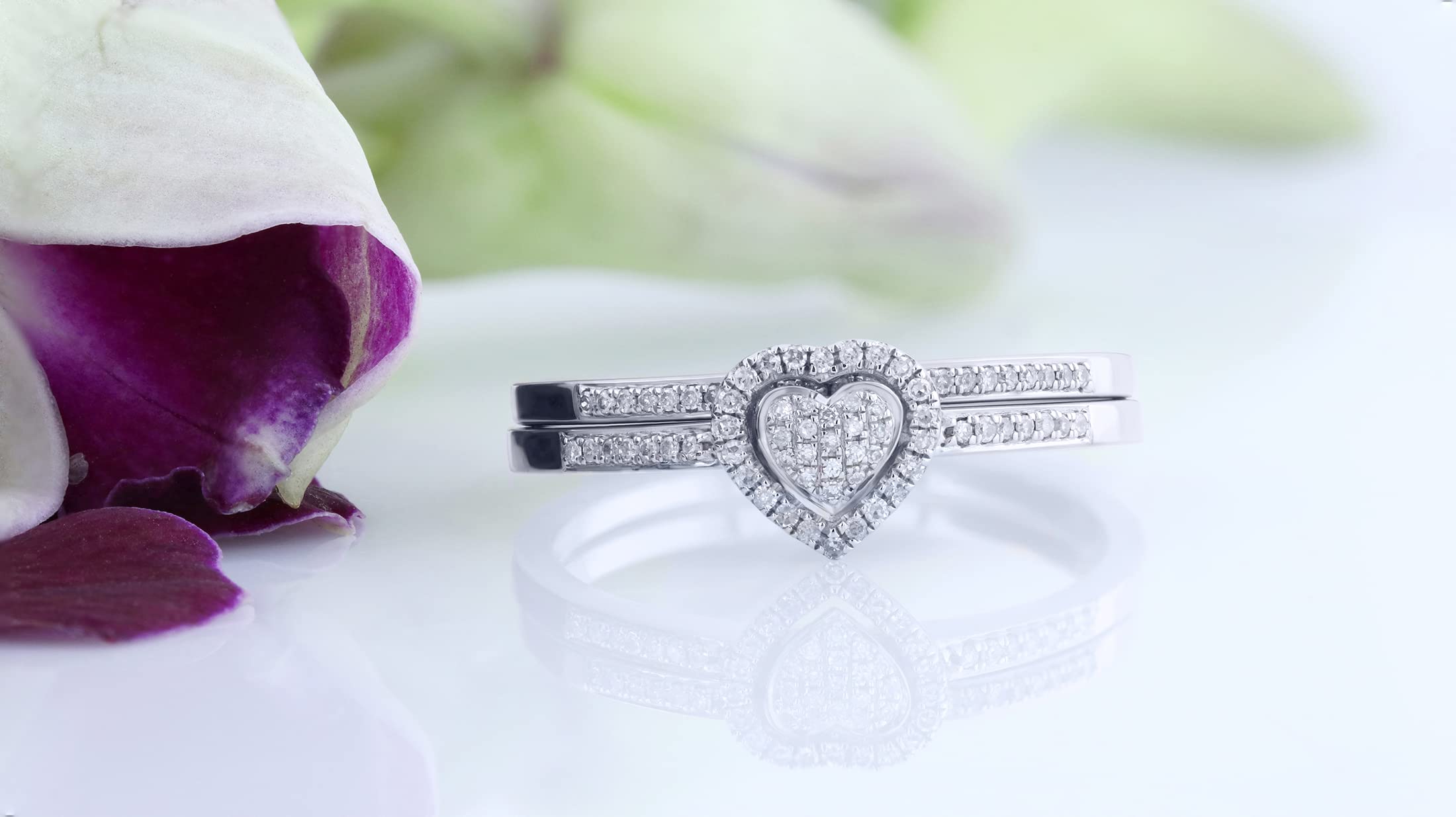 Dazzlingrock Collection 0.23 Carat (ctw) Round White Diamond Heart Shaped Engagement Ring Set for Women in 10K White Gold, Size 7