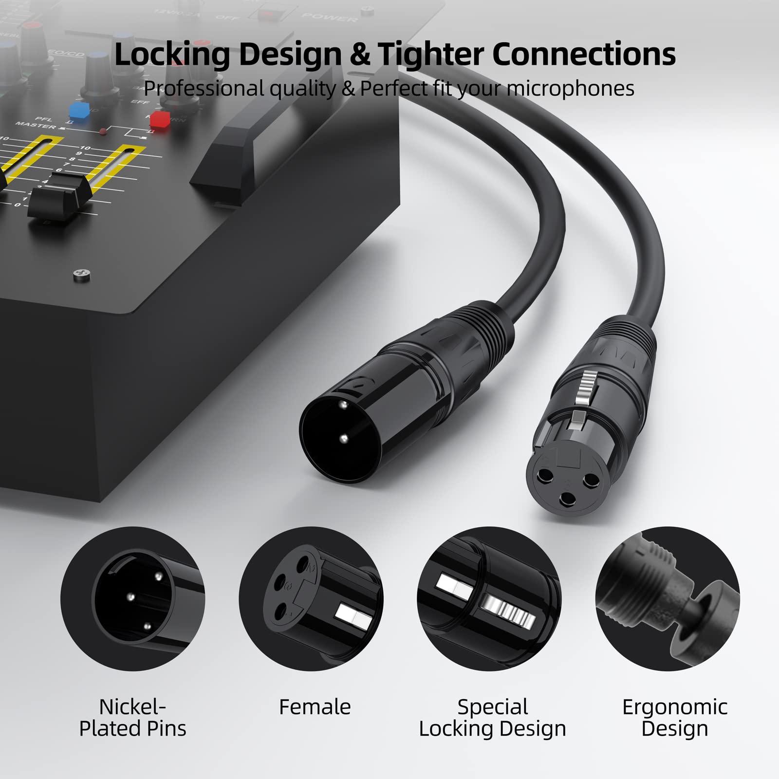 DteeDck XLR Cable 6ft, XLR Microphone Cable 3 Pin Male to Female, XLR to XLR Balanced Mic Cord for Microphone Speakers Mixer and Pro Devices