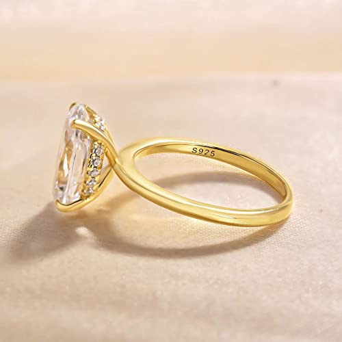 Effinny 3.5 Carat Elongated Oval Cut Engagement Ring White Gold Plated 925 Sterling Silver Simulated Diamond Promise Ring(White Gold, 16)