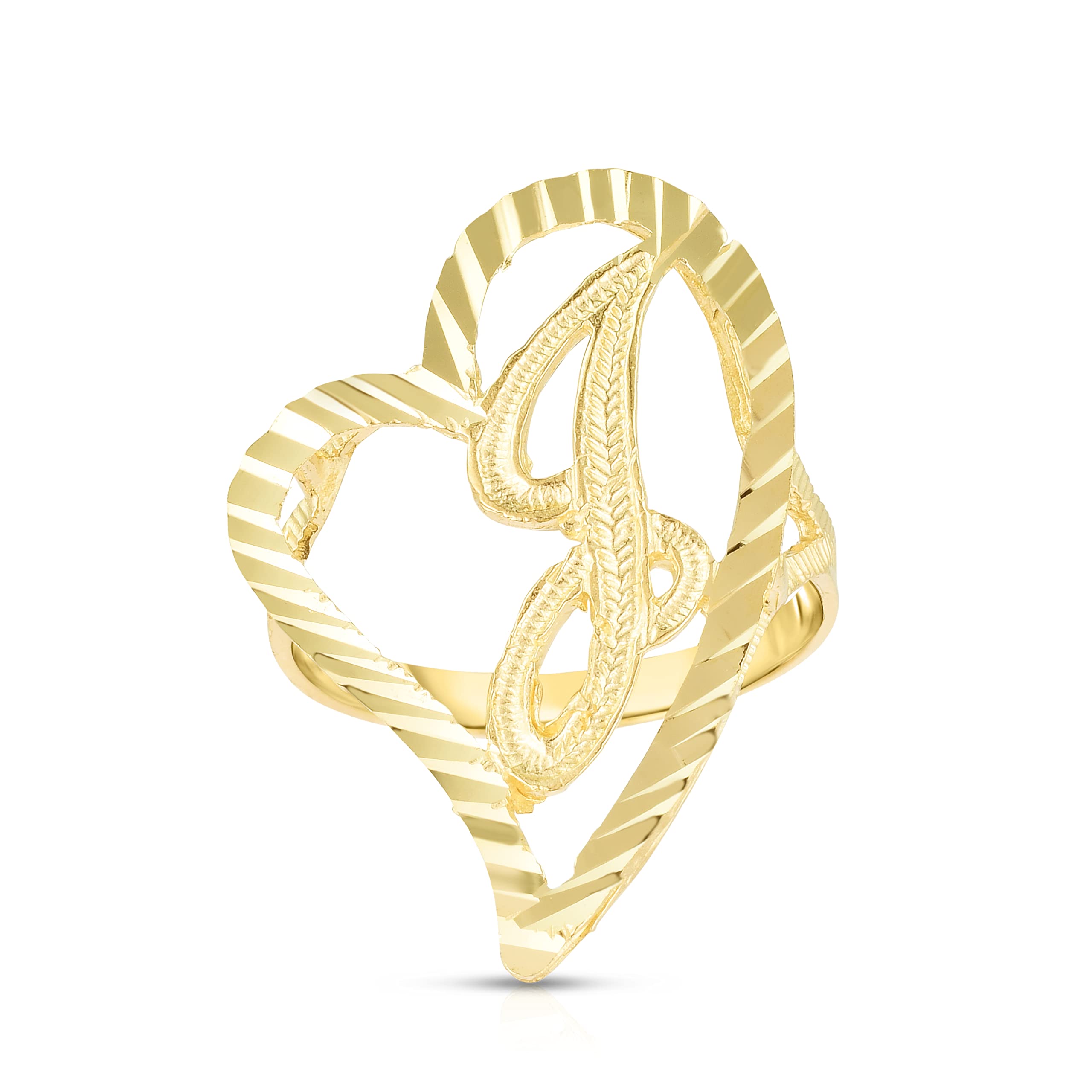 Floreo 10k Yellow Gold Cursive initial and Heart Ring, Letter J, Size 7.5 (Medium)