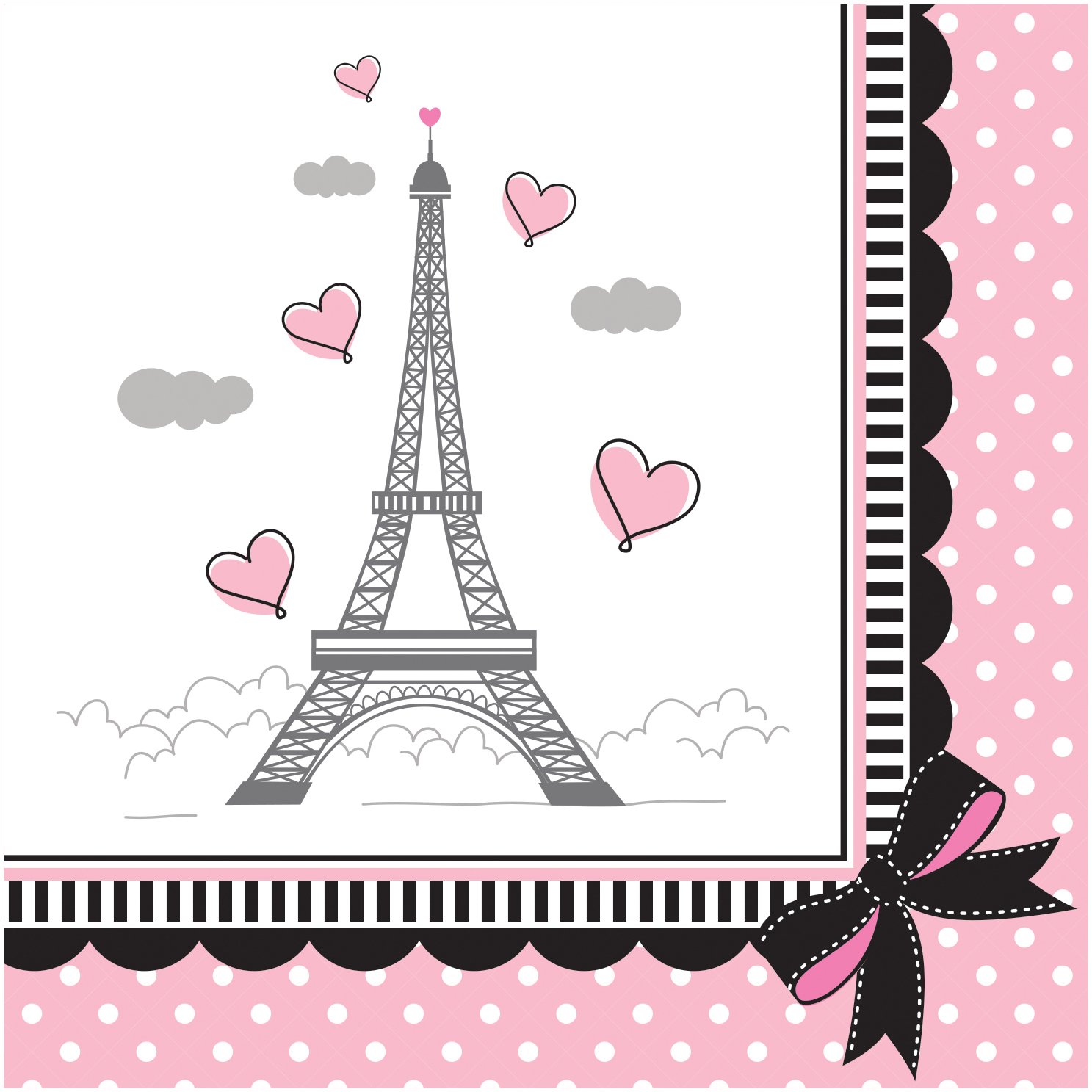 Creative Converting Party in Paris Beverage Napkins, 5 x 5-inch, Pink/Black