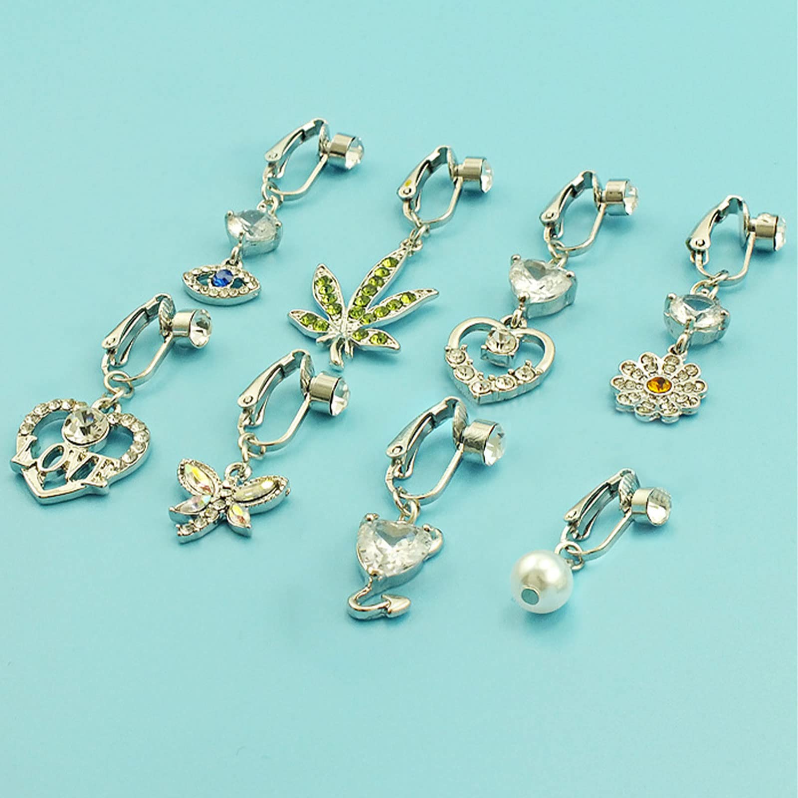 Harry and Henry 4Pcs Belly Button Fake Earrings Dangle Fake Belly Ring Non Piercing Clip on Belly Button Rings for Women(Set A)…
