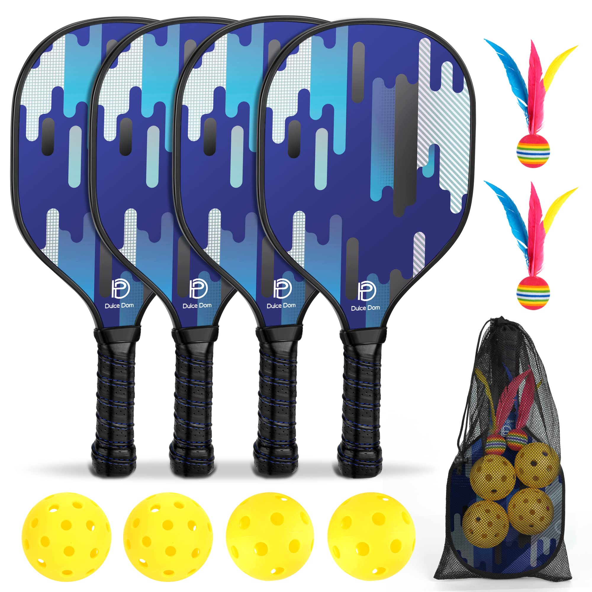 Dulce Dom Pickleball Paddles and Portable Nets Set, 4 Pickleball Paddles with 22FT Regulation Size, Indoor/Outdoor Balls Included