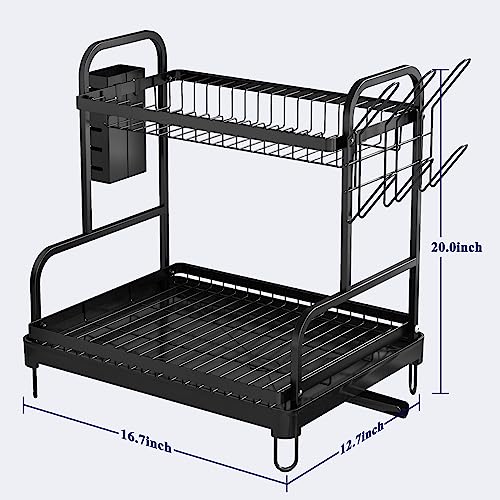 Kitsure Dish Drying Rack - Multipurpose 2-Tier Dish Rack, Dish Drainers for Kitchen Counter, Large-Capacity Dish Dryer, Kitchen Drying Rack for Dishes w/Cutlery Holder 4064GY