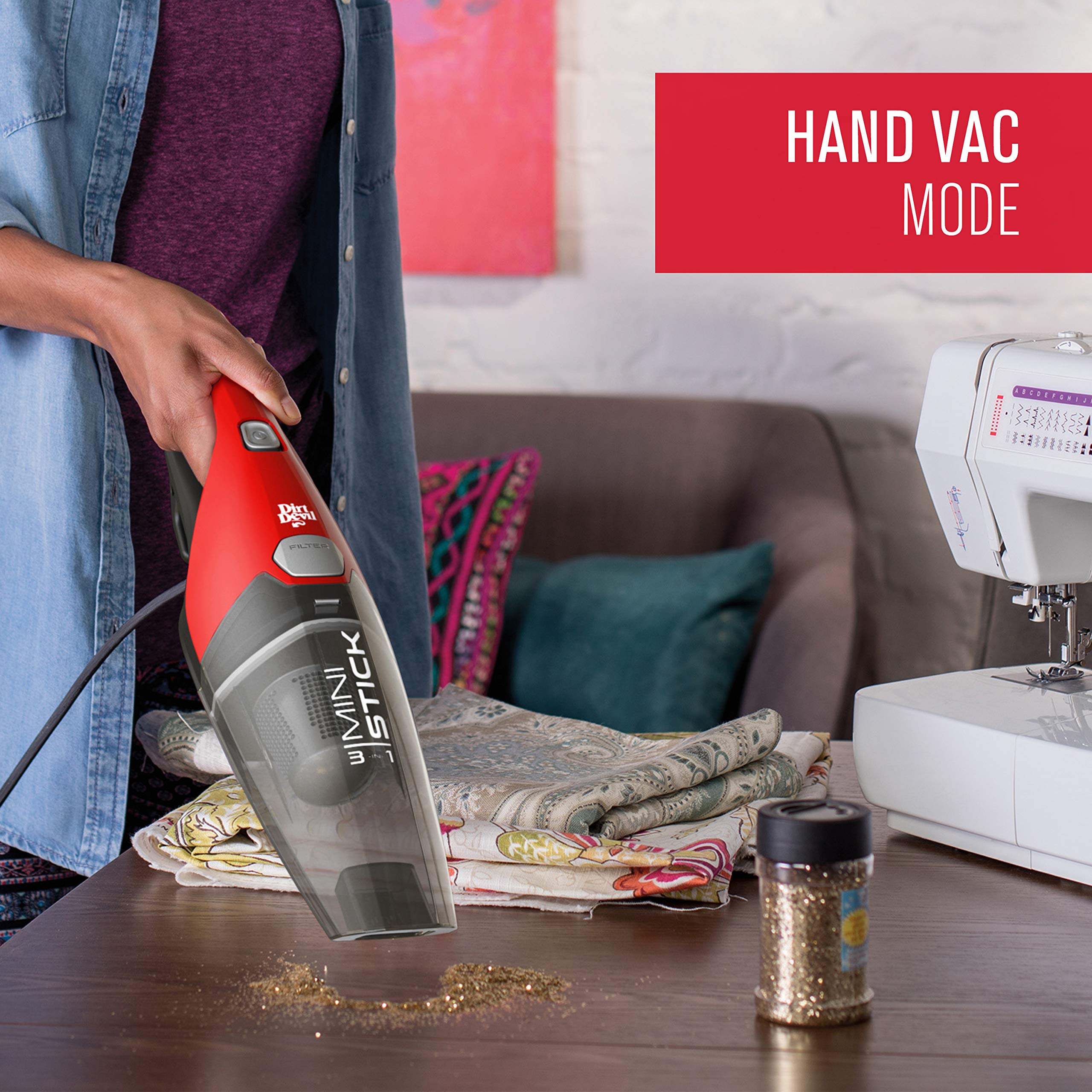 Dirt Devil 3-in-1 Mini Stick Bagless Vacuum Cleaner with Removable Hand Held Vac, Lightweight, SD22015PC, Red