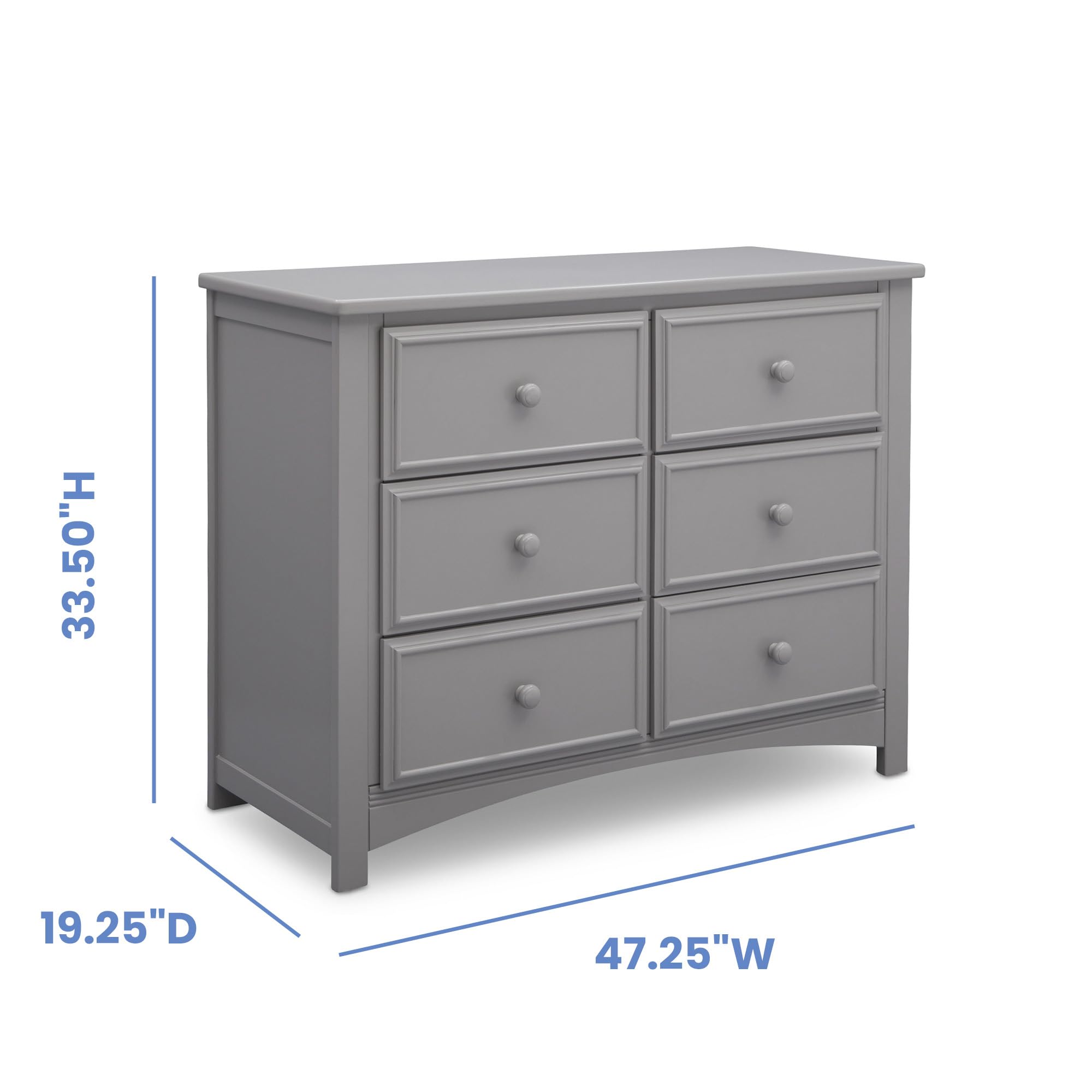 Delta Children Unisex Nursery 6 Drawer Double Dresser, Greenguard Gold Certified, Grey,