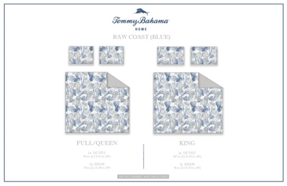 Tommy Bahama - Queen Duvet Cover Set, Soft Cotton Bedding with Matching Shams, Tropical Home Decor with Solid Reverse (Raw Coast Blue, Queen)