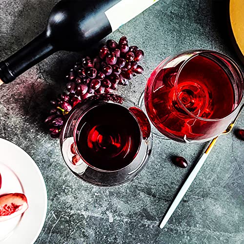 Red Wine Glasses Set of 6, 19.5 oz Durable Wine Glasses, Large Long Stem Wine Glasses with Unique Concave Bowl Base for Wine Tasting, Holiday and Home - Clear Glass