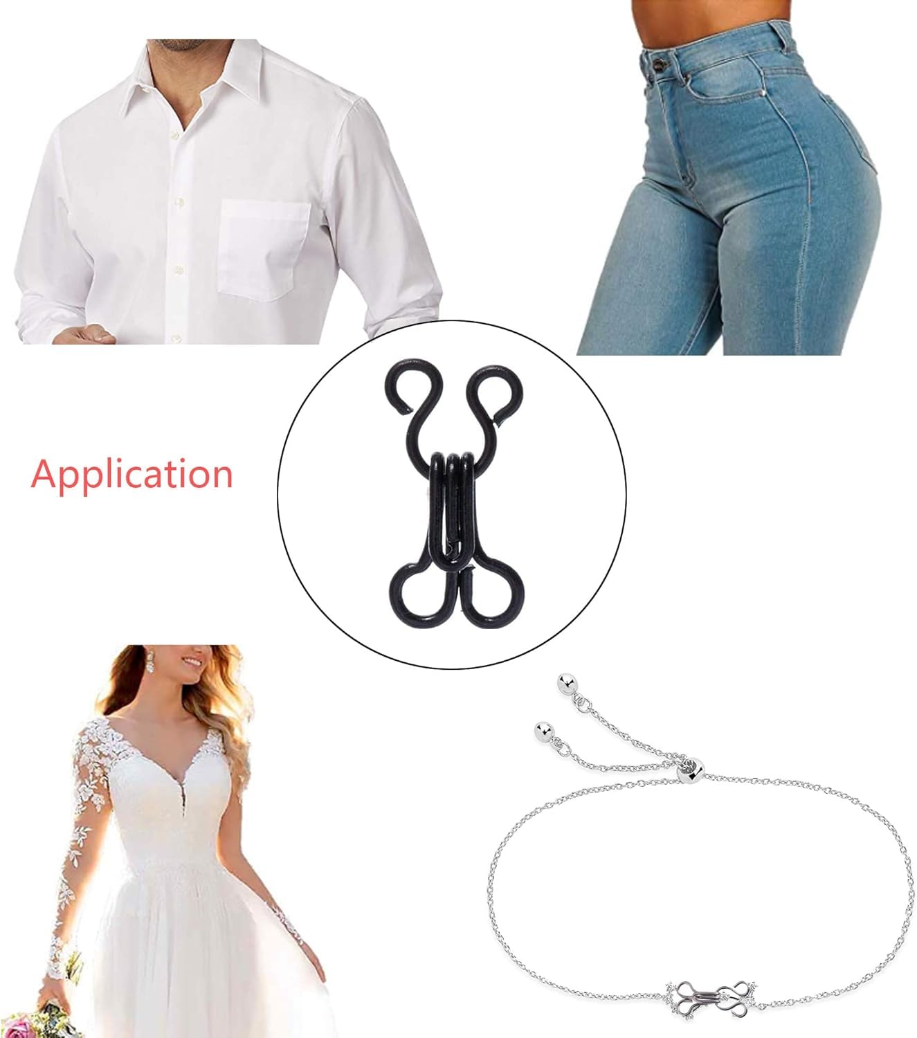 HAALII 60 Set Sewing Hooks and Eyes Closure for Bra Clothing Trousers Skirt DIY Craft, Trousers Skirt Sewing DIY Craft, 3 Sizes, Black and Silver