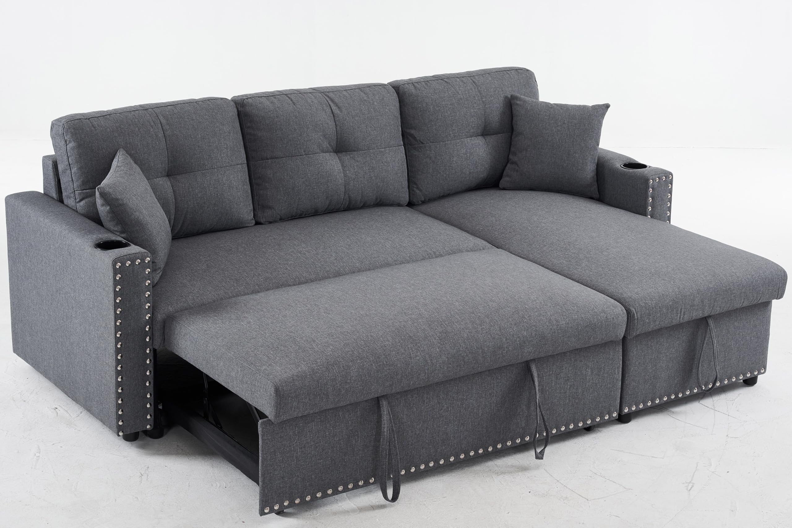 Payeel L Shape Sleeper Sectional Sofa with Storage Chaise Lounge, 83" Pull Out Convertible Sofa Bed with Cup Holder, 3 in 1 Sofa Sleeper Couch for Living Room, Apartment