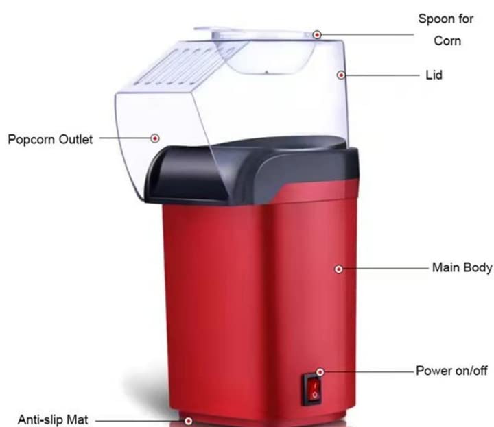 mini popcorn machine for home electric small hot air popcorn popper no oil tabletop portable pop corn maker with Measuring Cup Melt Butter - RED (RED)