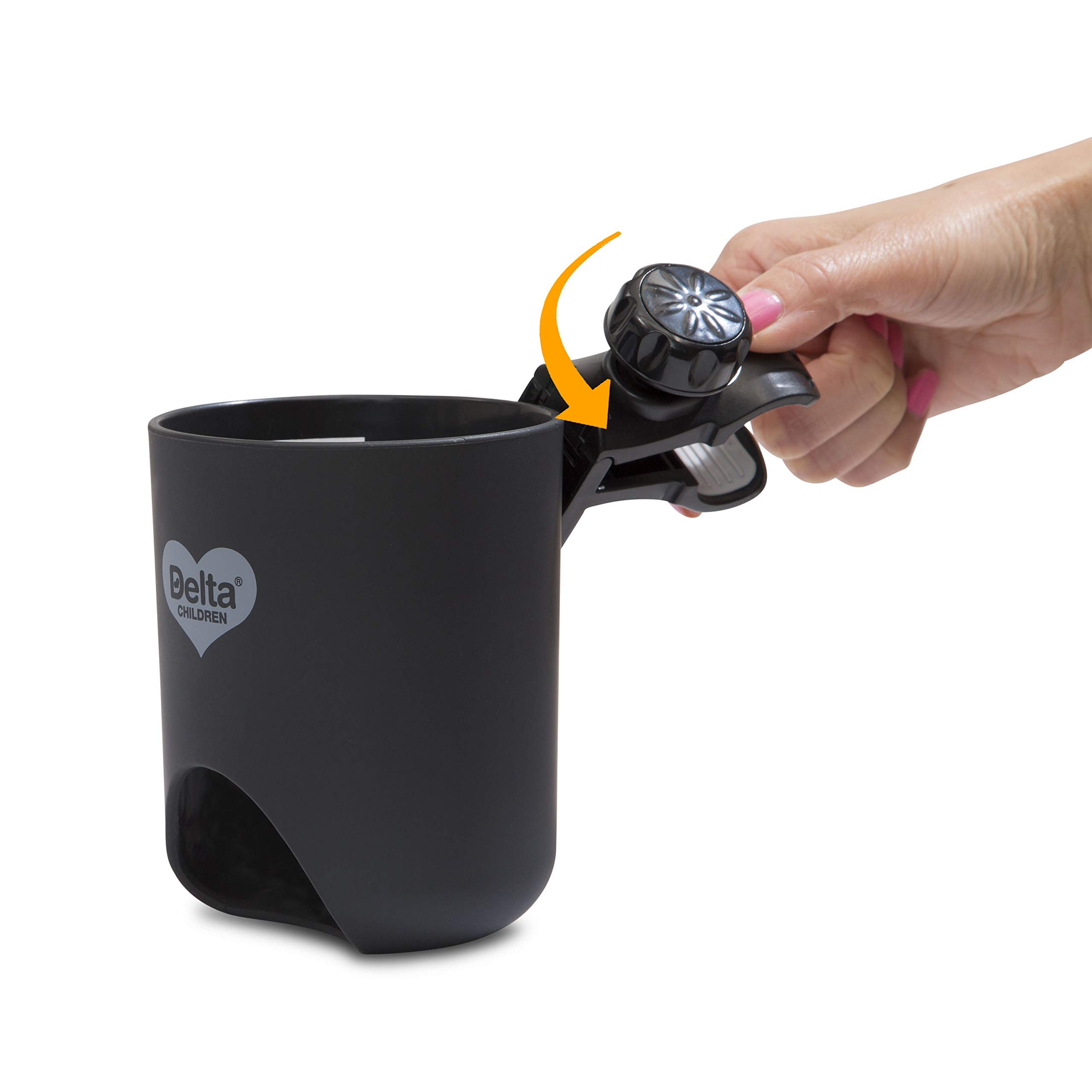 Delta Children Easy Mount Universal Stroller Cup Holder/Bike Cup Holder – 2 Pack | Fits Water Bottles, Travel Coffee Mugs, Kids Sippy Cups, Black