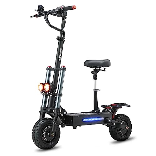 TEEWING X5 60mph Electric Scooter for Adults, Electric Scooters with 6000W Dual Motor, Up to 75Miles Range, Adult Scooter with Dual Hydraulic Brakes, Folding Scooter with 11'' Off-Road Tires