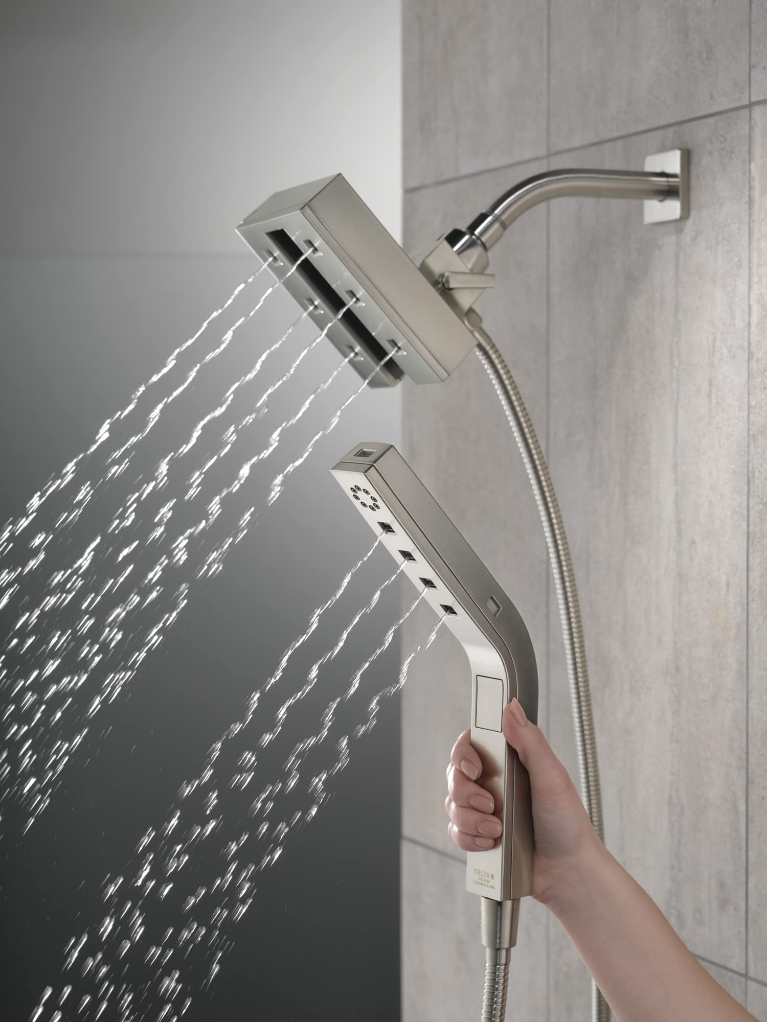 Delta Faucet 4-Spray Touch-Clean H2Okinetic In2ition 2-in-1 Dual Hand Held Shower Head with Hose and Magnetic Docking, Stainless 58473-SS