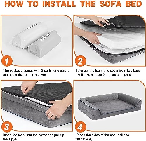Sicilaien Dog Beds for Extra Large Dogs, Orthopedic Sofa Dog Bed with Removable Washable Cover&Nonskid Bottom, 7" Thick Head and Neck Support Dog Ded for Comfortable Sleep