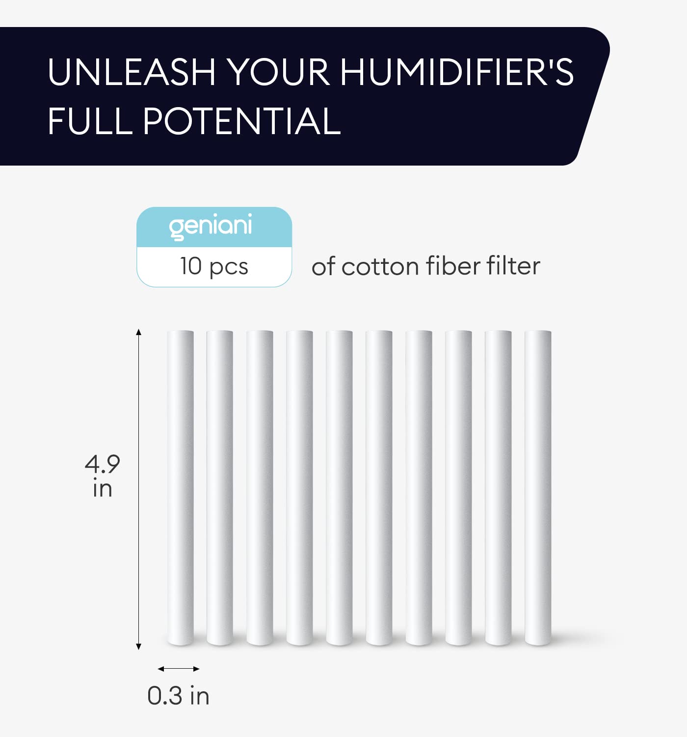 GENIANI Humidifiers Cotton Sticks Filter Replacement - Portable Wicks Refill Sponges for USB Mini Humidifiers in Bedroom, Office, Car, Home (10 PCS)