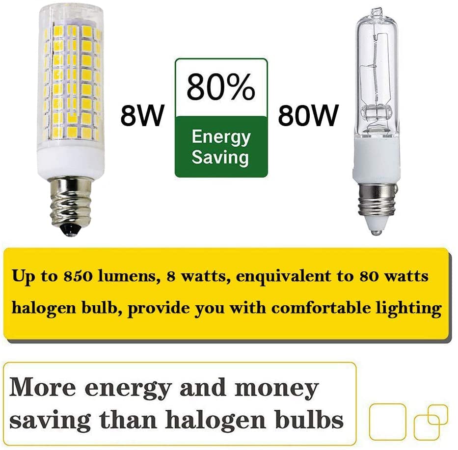DSXR E11 led Bulb 75w 100w Halogen Bulb Replacement, JD T4 e11 Mini Candle Holder Base 110V 120V 130 Voltage Input Bulb.