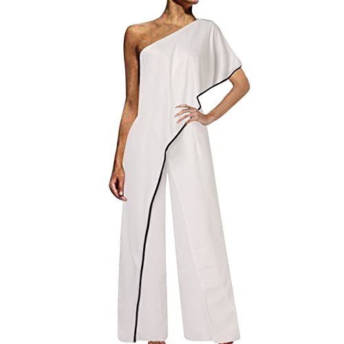 DUOWEI Women's Summer High Waisted Slim Short Sleeved Leaf Print Jumpsuit