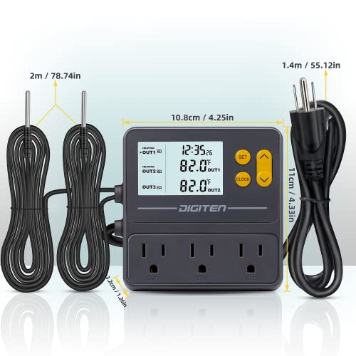 Reptile Temperature Controller with Timer, Day-Night Timer Thermostat, 3 Outlet Timer Thermostat for Grow Tent, Incubation, Snakes, Fish Tank, Heater, humidifiers, Ball Pythons, Bearded Dragon Tank