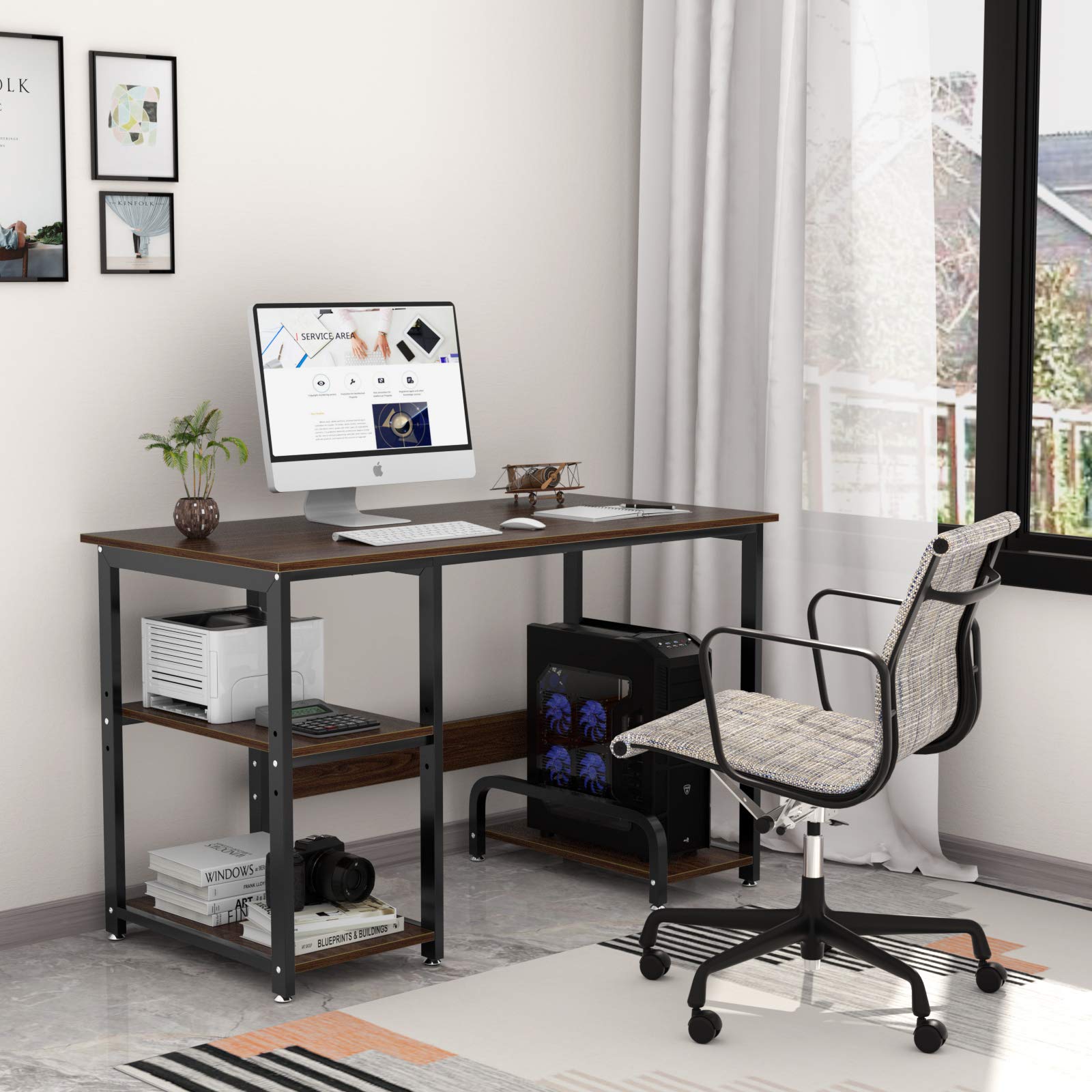 DEWEL L Shaped Desk Large Computer Gaming Desk Home Office Cornor Desk with Monitor Stand Study Writing Table Double Workstation for Home Small Space (51”+55”) L