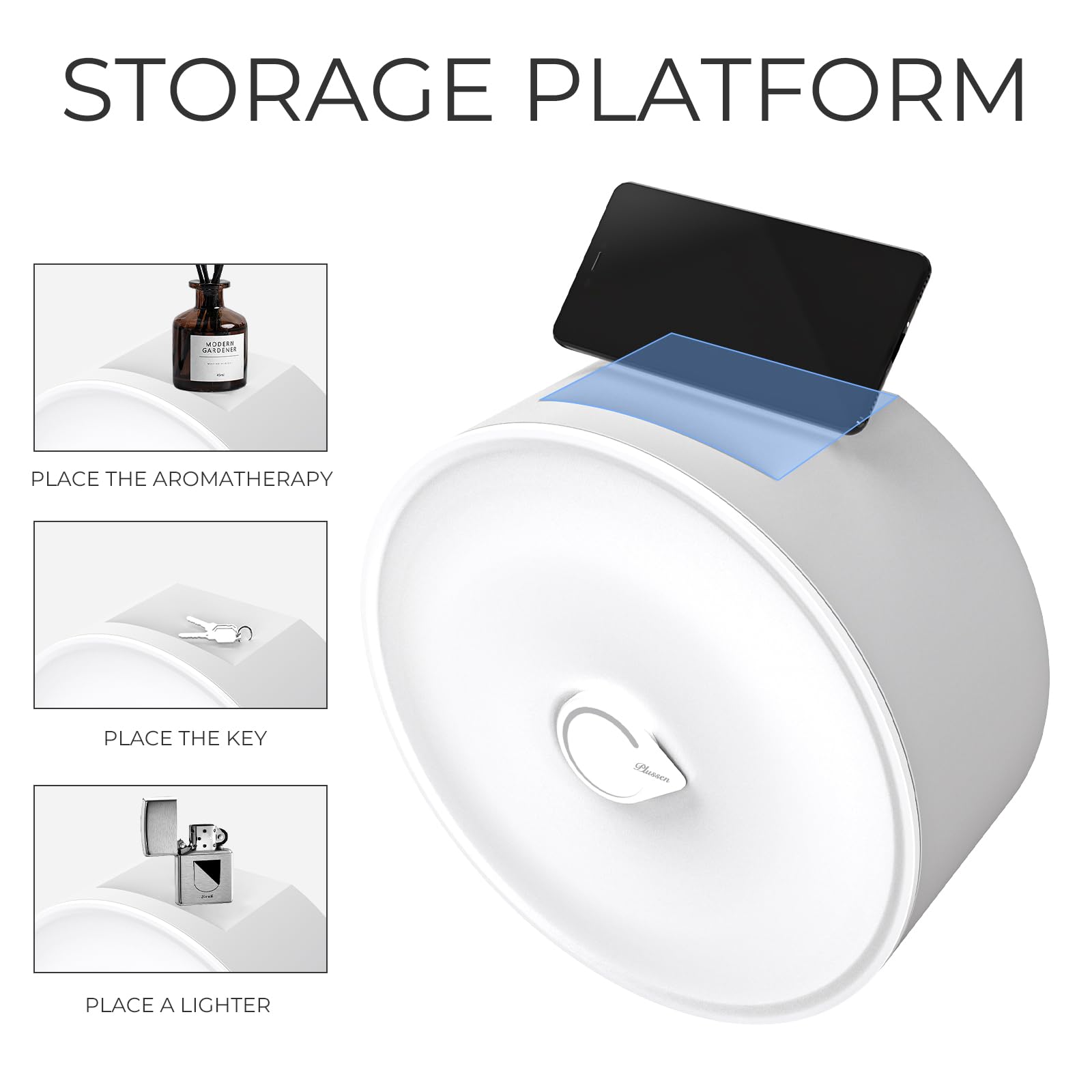 PLUSSEN Toilet Tissue Dispenser Wall Mount, Adhesive No Drilling Jumbo Roll Toilet Paper Towel Dispenser, 9 Inch Single Roll Toilet Paper Dispenser Key Lock, ABS Plastic, White-PN51023