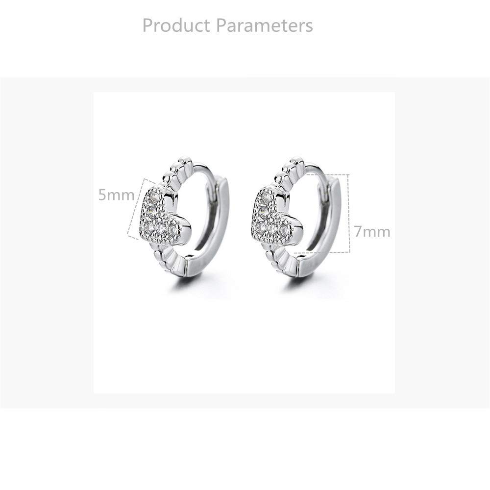 CZ Sideways Heart Cartilage Small Hoop Earrings for Women Cubic Zirconia Tiny Love Beaded Huggie Hoops Hypoallergenic Earring Delicate Birthday Holiday Easter Gift 7mm