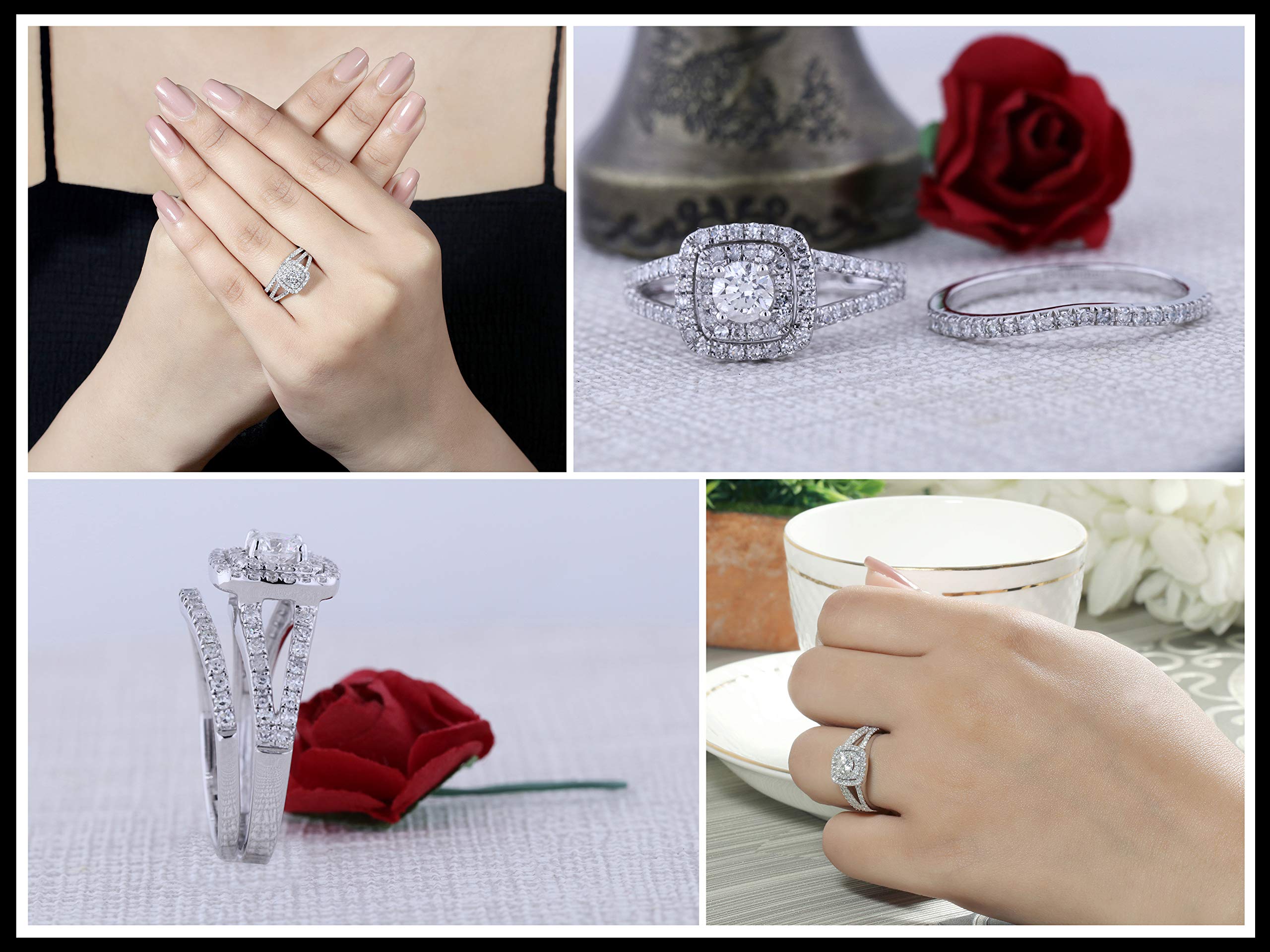 Dazzlingrock Collection 1.00 Carat (Cttw) 10K Round Diamond Split Shank Halo Engagement Ring Set 1 CT, White Gold, Size 7