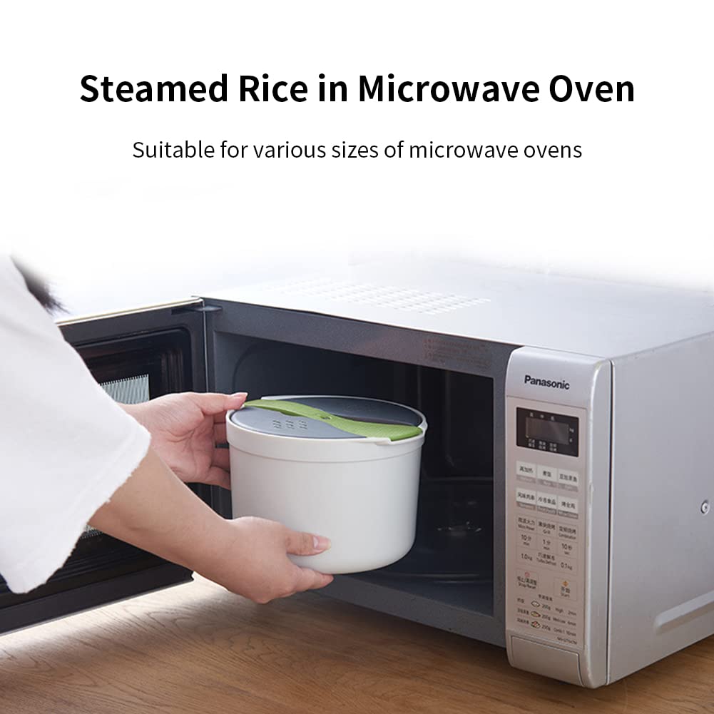 Microwave Rice Cooker, 2L Microwave Rice Steamer Pasta Cooker, Food Grade PP Microwave Rice Cooker, Strainer and Steamer Pot Set,4PCS(COLOR:green)