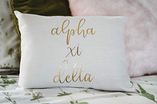 Sorority Shop Alpha Xi Delta Pillow β Gold Script Design, 12" x 16" Lumbar Pillow Sorority