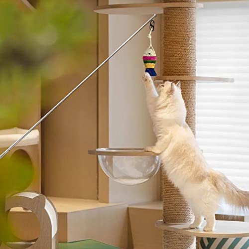 Retractable Cat Toys Wand, 7 Pack Super Long 55.1" Retractable Cat Wand Toy Ball of yarn Rainbow Cat String Toy with Feather Teasers, Interactive Cat Toys for Indoors,Funny Exercise for Kitten or Cats