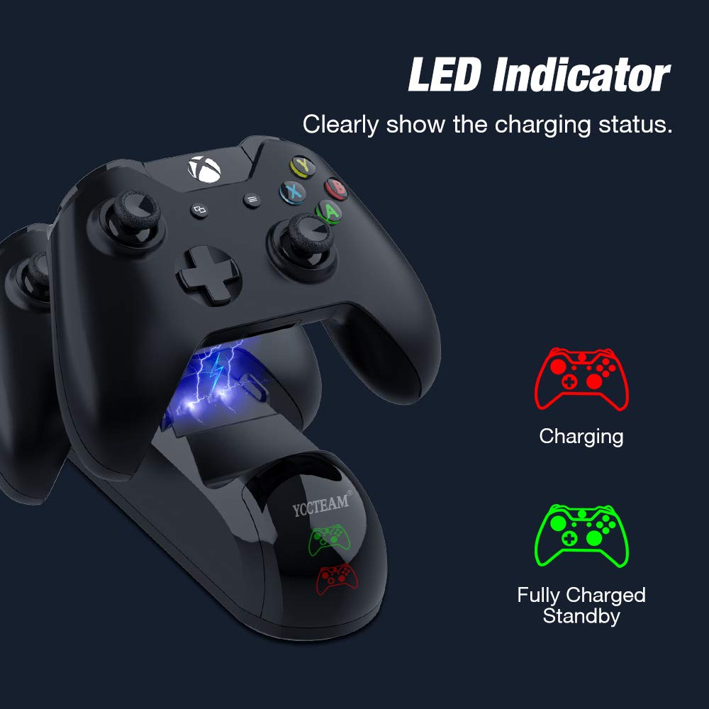 Dual Controller Charger for Xbox One, Docking Charger Station Kit Compatible with Xbox One/One X/One S Elite Controller, with 2 x 1200mAh Rechargeable Battery Packs, Two Slots and High Speed Charging