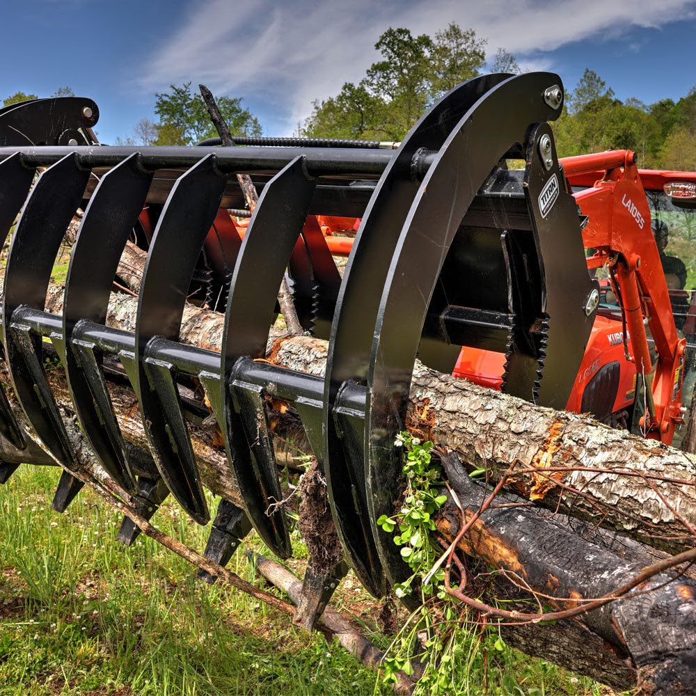 Titan Attachments 72" Extreme Root Grapple Rake Attachment, Universal Quick Tach, Twin 3,000 PSI Cylinders, Replaceable Forged Steel Teeth