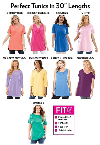 Woman Within Women's Plus Size Perfect Short-Sleeve Boatneck Tunic - 2X, Pink