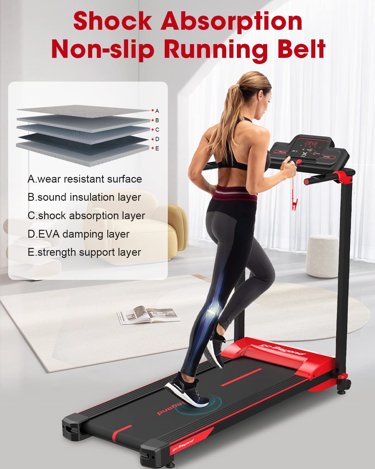 Folding Treadmill, 3HP Foldable Treadmill 300 lb Weight Capacity with LED Display, Space Saving Small Treadmill for Home & Office, Mini Compact Treadmill with Large Running Area, 12 Preset Programs