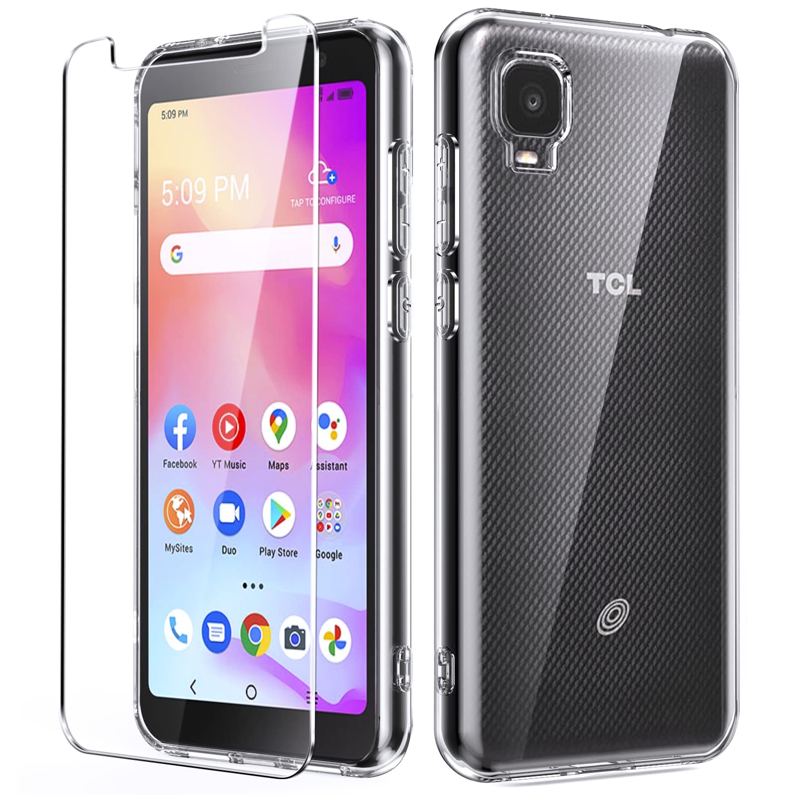 Dioxide Cellular Phone Case for Alcatel TCL A3 A509DL, Transparent Silicone Bumper with Screen Protector, Shockproof Case